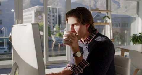 Thinking, coffee and idea with a busines... | Stock Video | Pond5