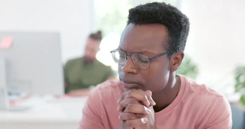 Thinking, solution idea or black man pro... | Stock Video | Pond5