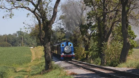 Thomas the Tank Engine Puffing Along the... | Stock Video | Pond5