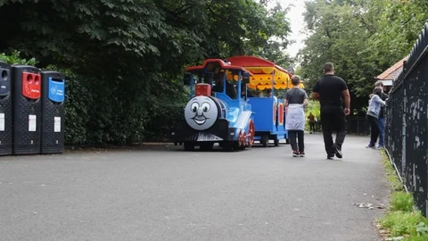 Thomas Tank engine themed land-train amu... | Stock Video | Pond5