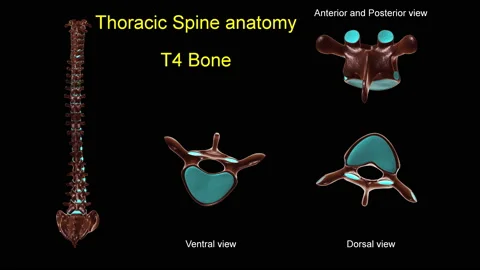 Thoracic spine T 4 bone anatomy for medi... | Stock Video | Pond5