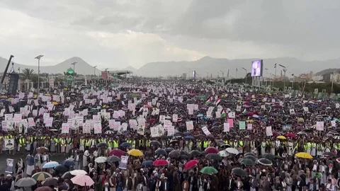 Thousands of Yemenis in Sanaa rally in s... | Stock Video | Pond5