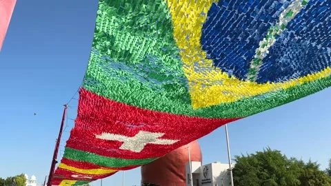 Thread flags of country play in FIFA wor... | Stock Video | Pond5