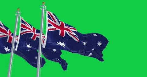 Three Australia flags waving isolated on... | Stock Video | Pond5