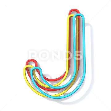Three basic color wire font Letter J 3D: Graphic #109137229