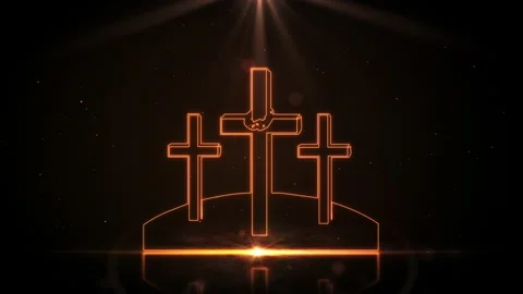 Three crosses drawn with golden light on... | Stock Video | Pond5