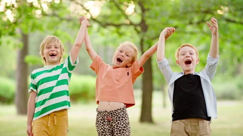 Three excited kids screaming happily and... | Stock Video | Pond5