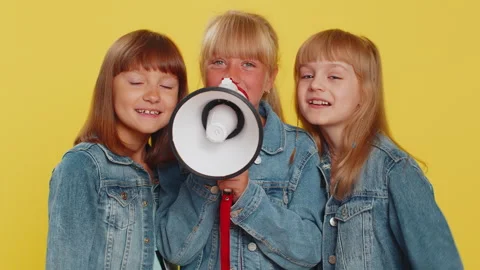 Three girls friends scream shout in mega... | Stock Video | Pond5