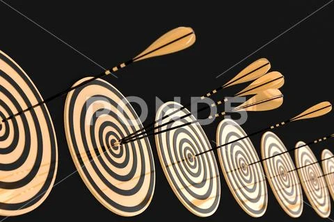 Three golden arrows hit the gold target on a black background: Graphic ...