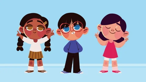 three kids group characters animation | Stock Video | Pond5
