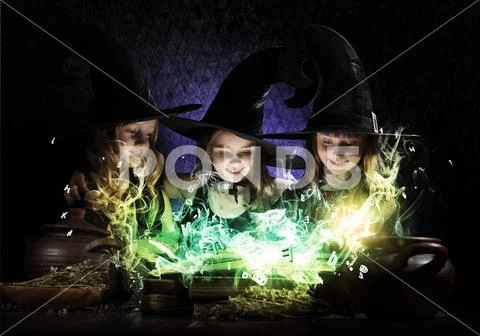Three little witches Three little Halloween witches reading conjure ...