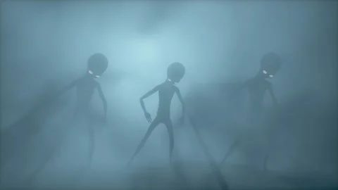 Three scary gray aliens dancing on a dar... | Stock Video | Pond5