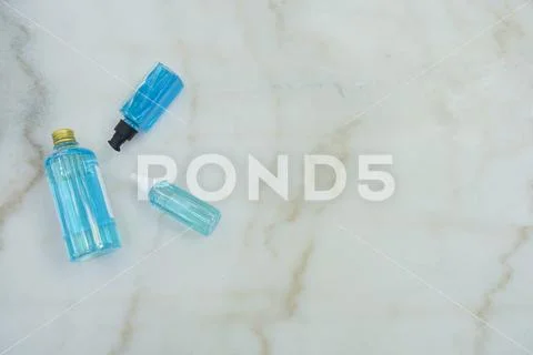 Three types packaging of Blue Ethyl alcohol. ~ Premium Photo #129490424