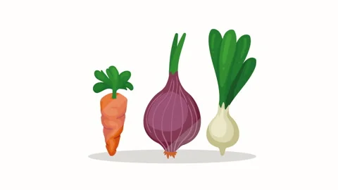 three vegetables healthy food animation | Stock Video | Pond5