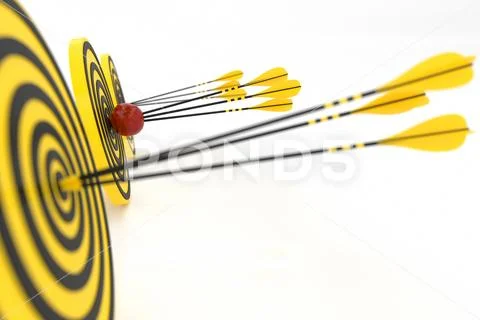 Three yellow arrows in the center of three yellow targets and a red ...