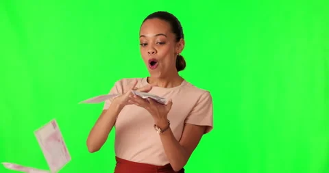 Throw, money and face of woman on green ... | Stock Video | Pond5