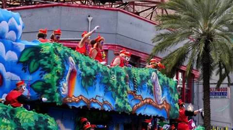 Throwing Beads from a Mardi Gras Parade ... | Stock Video | Pond5