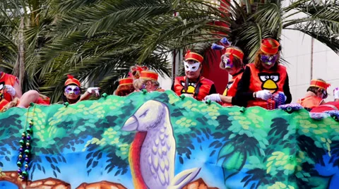 Throwing Beads from a Mardi Gras Parade ... | Stock Video | Pond5