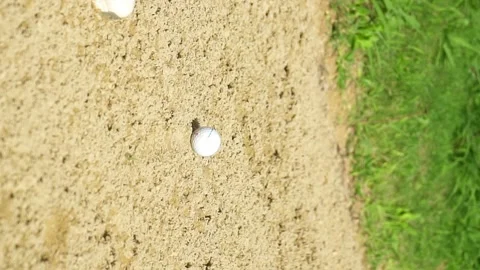 Throwing golf ball, kicking up dirt on t... | Stock Video | Pond5