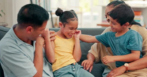 Tickle, family and children with parents... | Stock Video | Pond5