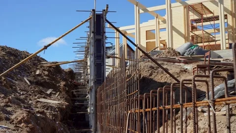 Tied iron rebar close up. Reinforcing ba... | Stock Video | Pond5