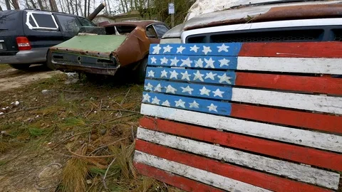 Tilt Up, American Flag on wooden slats t... | Stock Video | Pond5