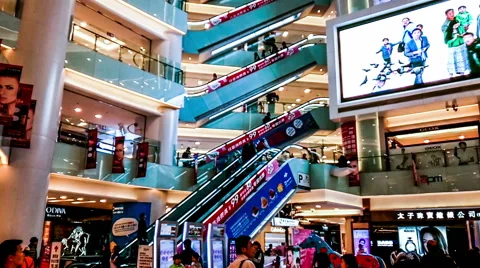 Tilt up and pan APM shopping mall in Wan... | Stock Video | Pond5