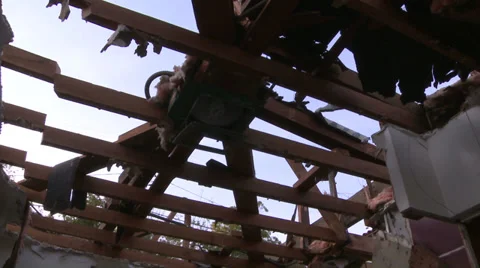 Tilt down from roof beams and panning sh... | Stock Video | Pond5