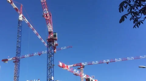 Tilt Up Huge Tower Cranes In Urban Zone | Stock Video | Pond5