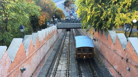 Tilt up shot of old historic funicular r... | Stock Video | Pond5