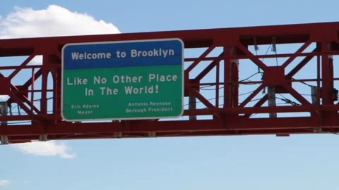 Tilt Shot, welcome to brooklyn sign | Stock Video | Pond5
