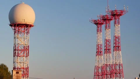 Tilting up to show a dome radar and ante... | Stock Video | Pond5