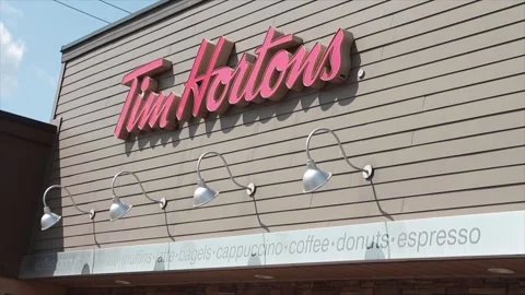 tim hortons logo on the front of tim hor... | Stock Video | Pond5