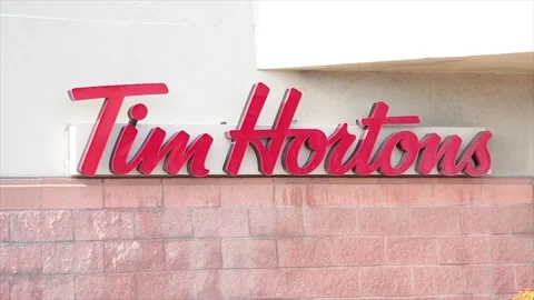 tim hortons red logo writing caption tex... | Stock Video | Pond5