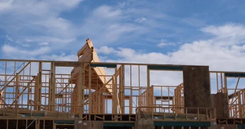 Timber frame of an incomplete house at c... | Stock Video | Pond5