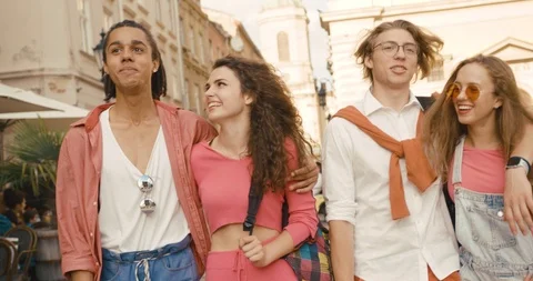 Time with friends. Three boys and two gi... | Stock Video | Pond5