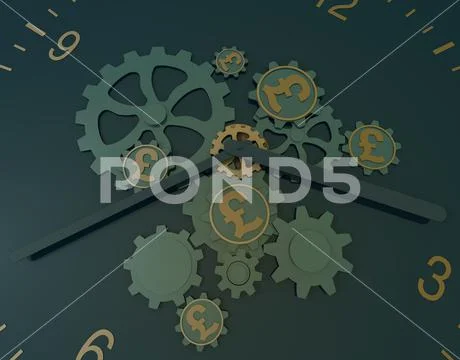 Time gear and pound symbol, time is money, wealth accumulation ~ Clip ...