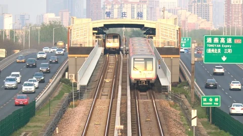 Time lapse of Rail transit line and cars... | Stock Video | Pond5