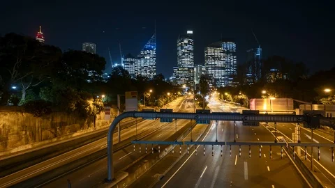 Time lapse of traffic light trail to Syd... | Stock Video | Pond5