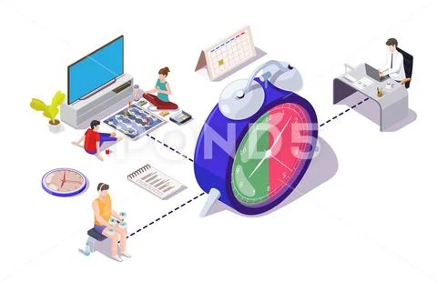 Time management and rest work schedule balance infographic Illustration ...