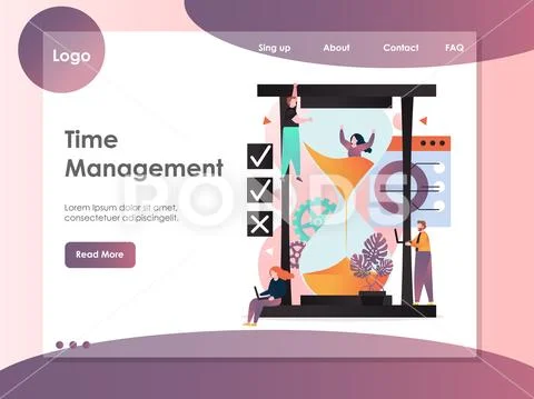 Time management vector website landing page design template: Graphic ...