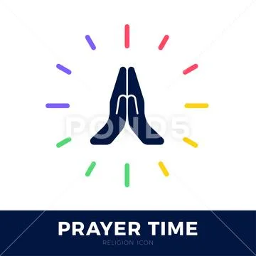 Time to Pray vector logo. Praying Hands Icon with clock. Illustration ...