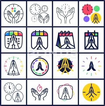 Time to Pray vector logo set. Collectio of Praying Hands Icon with ...