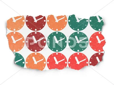 Timeline concept: Clock icons on Torn Paper background Illustration ...