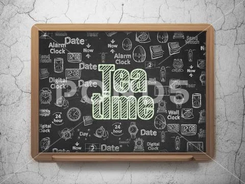 Timeline concept: Tea Time on School board background: Graphic #92356029