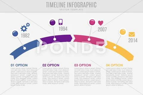 Timeline report template with buttons and icons, vector illustration ...