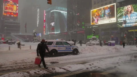 Times Square during snow storm on East C... | Stock Video | Pond5