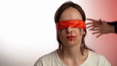 Tired and beaten woman with red ribbon o... | Stock Video | Pond5