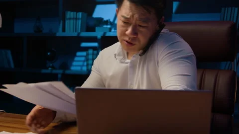 Tired angry Asian business man talking m... | Stock Video | Pond5