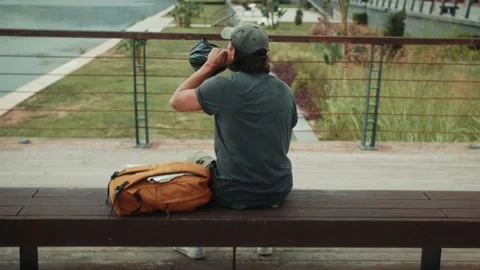 Tired homeless man, refugee tourist on a... | Stock Video | Pond5